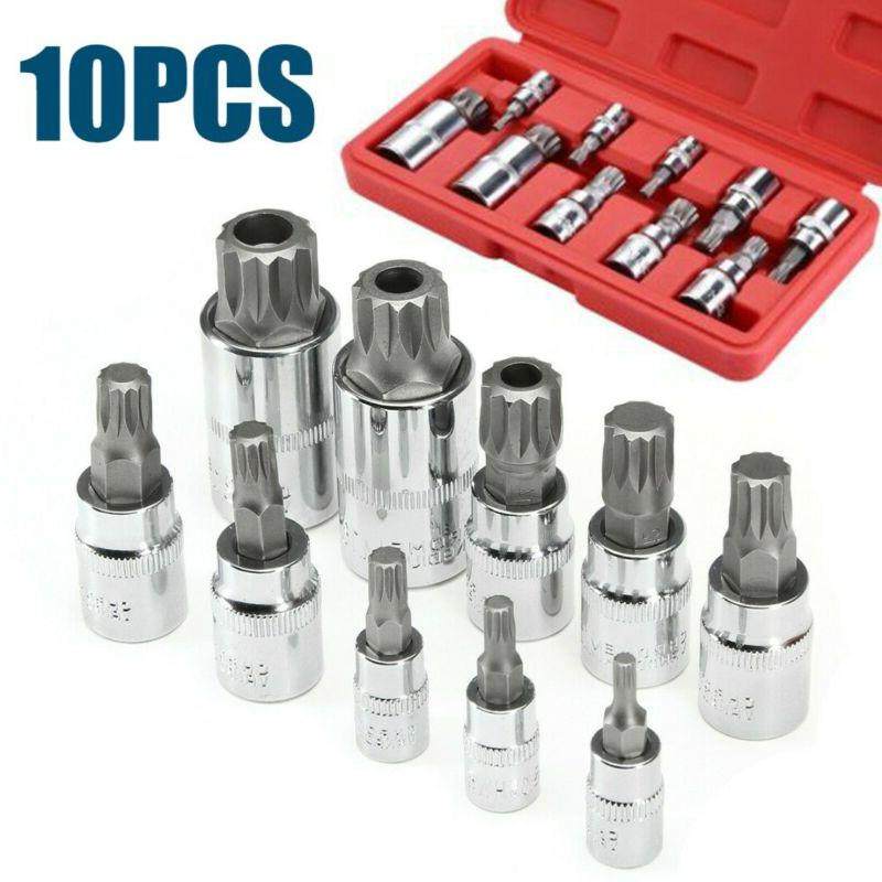 Bonjoy 10pcs/set S2 Steel 4-18mm Tool Set XZN 12 Point MM Triple Square Spline Bit Socket ...
