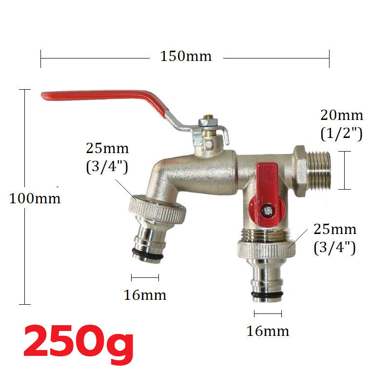 Double Valve Water Tap 90° 1/2" Bathroom outdoor garden faucet Garden ...