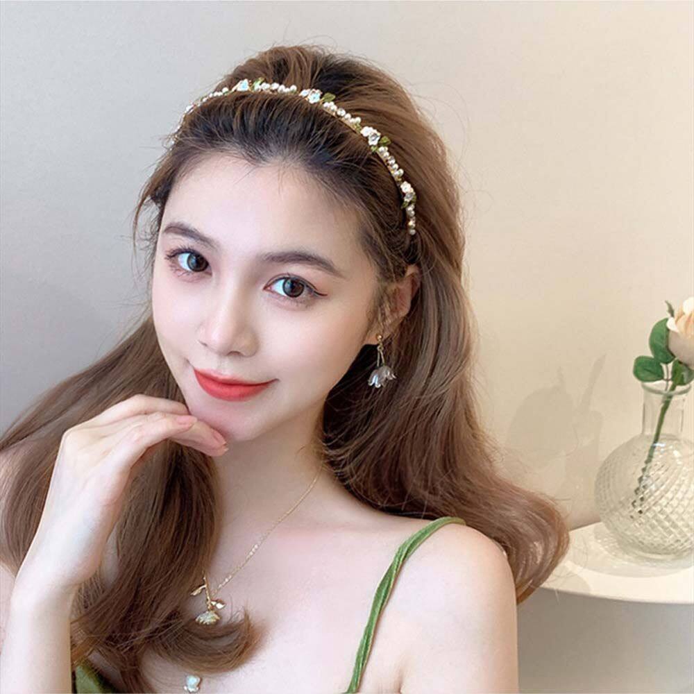 HHGY ง่าย ย้อนยุค ล้างหน้า ใบไม้ ดอกไม้ อารมณ์ ที่คาดผมมุก หมวกคลุม ...