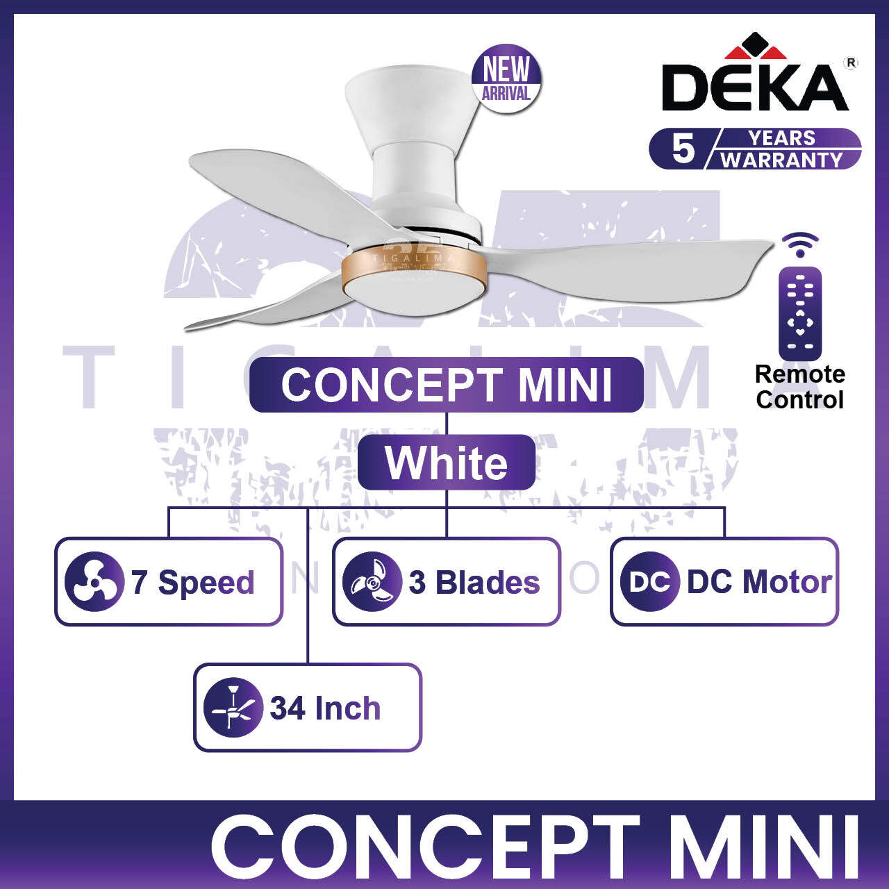 DEKA CONCEPT MINI 34Inch 3 Blades 7 Speed Forward+Reverse DC Motor ...