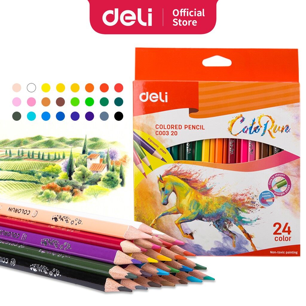 Deli Colored Pencil EC00320 ColorRun 24 Color Coloring School Ergonomic ...