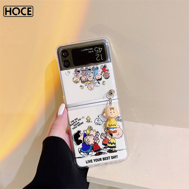 HOCE Z Flip 3 4 Phone Case With Lanyard Cute Cartoon Phone Cover For ...