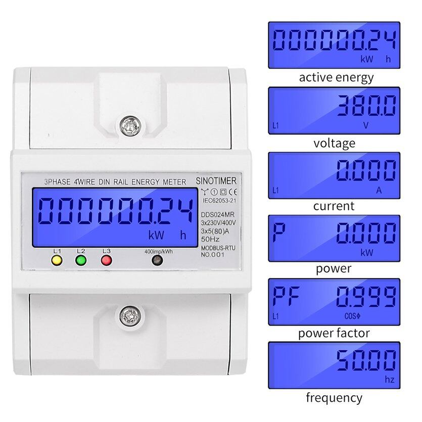Hori sinotimerมัลติฟังก์ชั่RS485 MODBUS 3 เฟส 4P DIN Rail Energy Meter ...