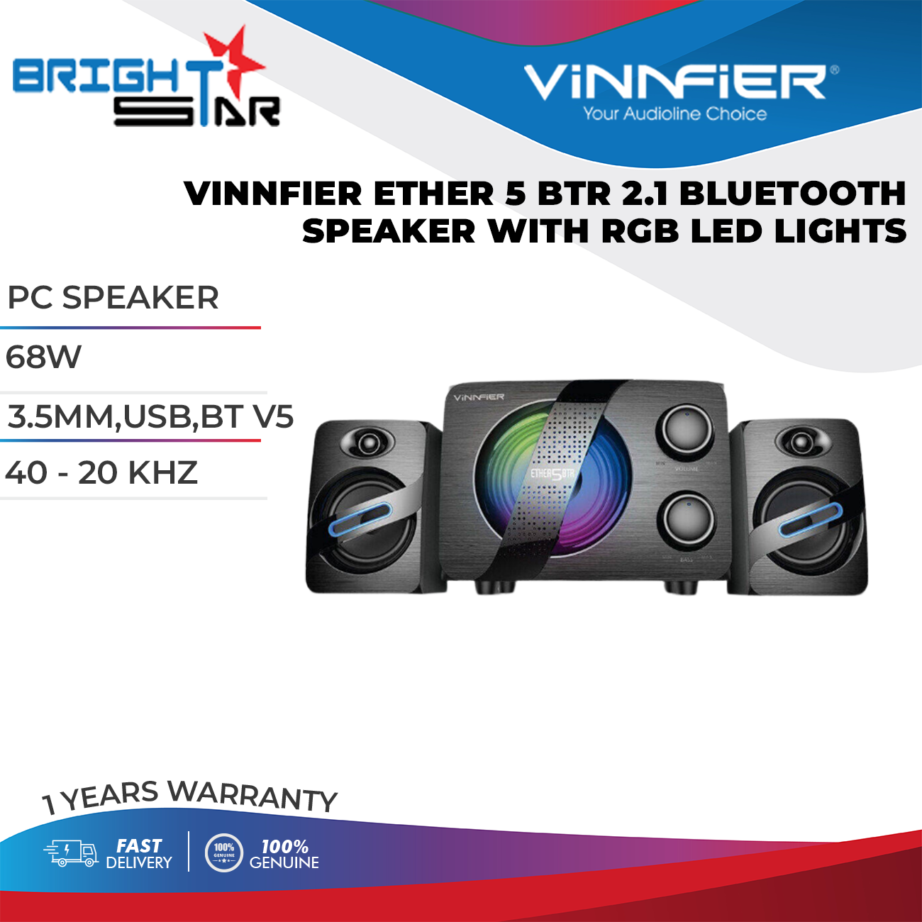 Vinnfier Ether 5 BTR 2.1 Bluetooth Speaker | Lazada