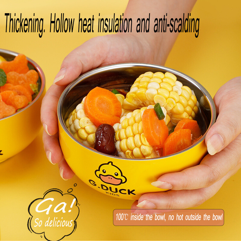 G.DUCK Hello Little Yellow Duck 304 สแตนเลสสองชั้นป้องกันการลวกชามเด็ก ...