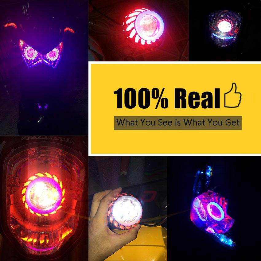 iFlashDeal Motorcycle Headlight LED Angel Devil Eye Blue + Red Spot ...