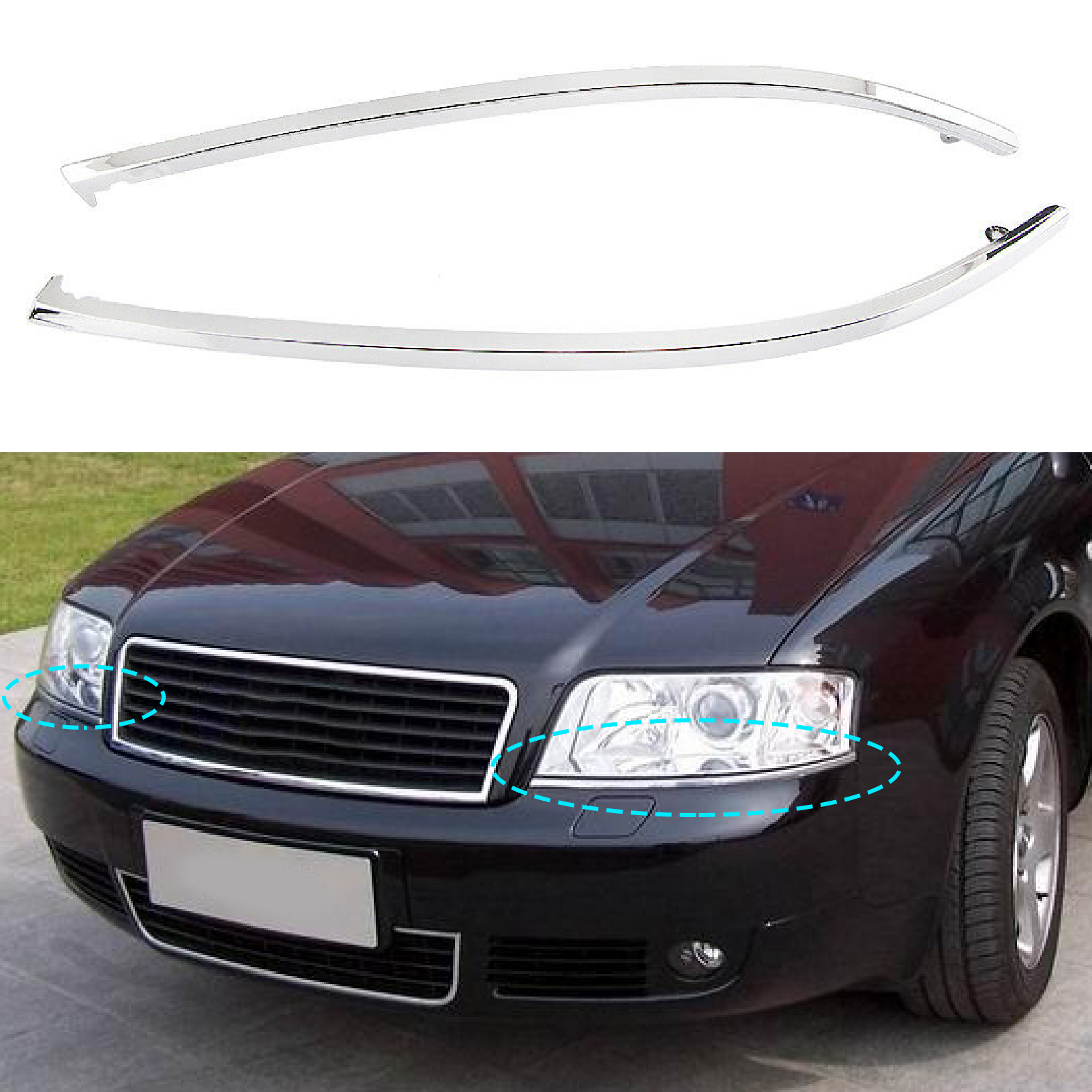 【สหรัฐอเมริกา Stock 】1คู่ไฟแถบป้องกันครอบคลุมตกแต่งรถ ABS ด้านหน้าฝา ...