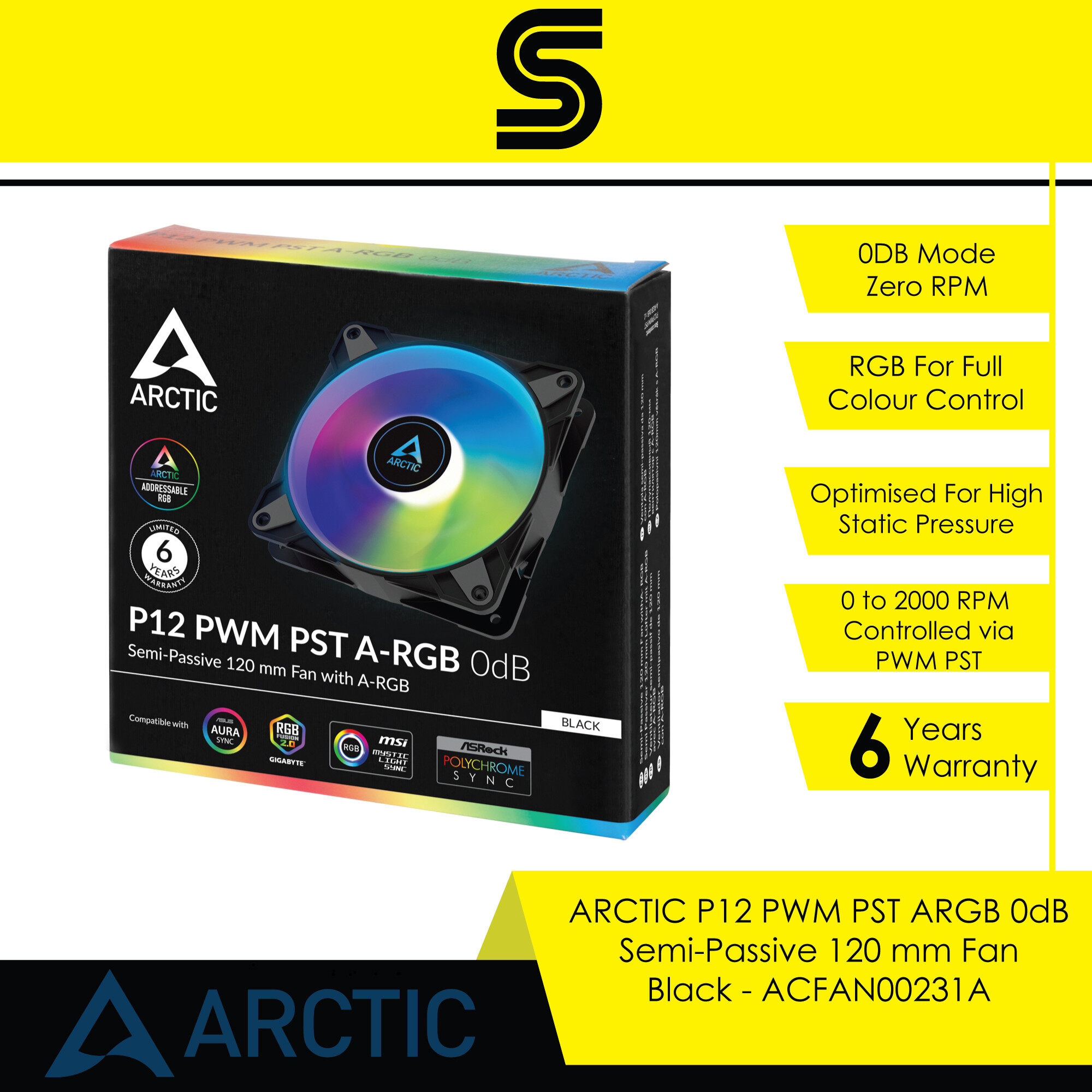 ARCTIC P12 PWM PST ARGB 0dB Semi-Passive 120 mm Fan with Digital A-RGB ...