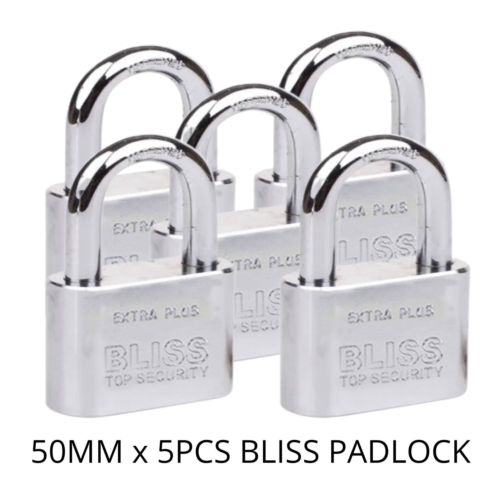 BLISS Chrome Padlock Long Shackle Heavy Duty Diamond Pad Lock Anti Rust ...