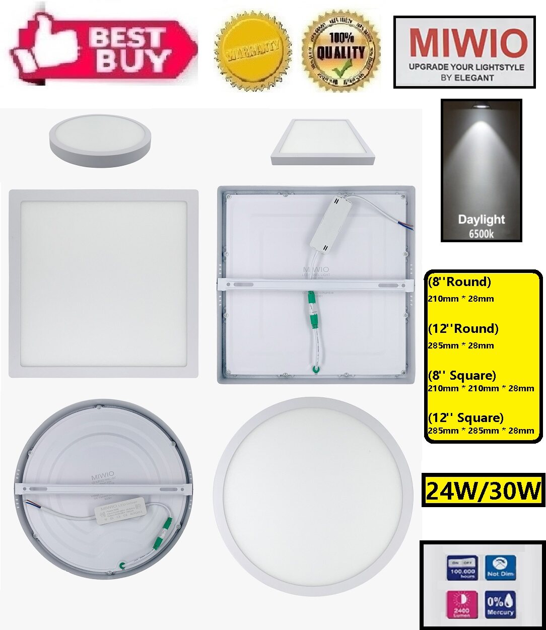 [Miwio] LED Surface Panel Light/Surface Downlight (8"/12") (Round ...