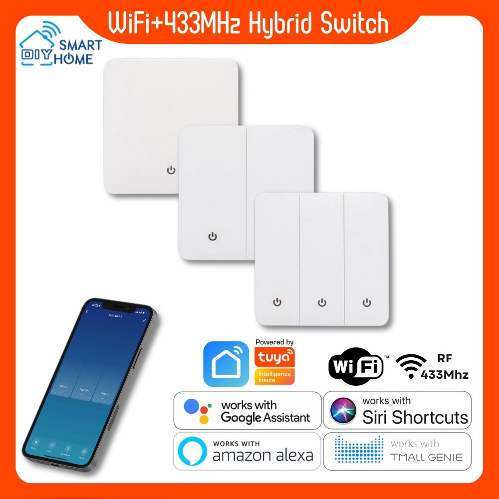 Tuya Wifi+RF433MHz Mechanical Button Switch Hybrid 2-in-1 Neutral & No ...