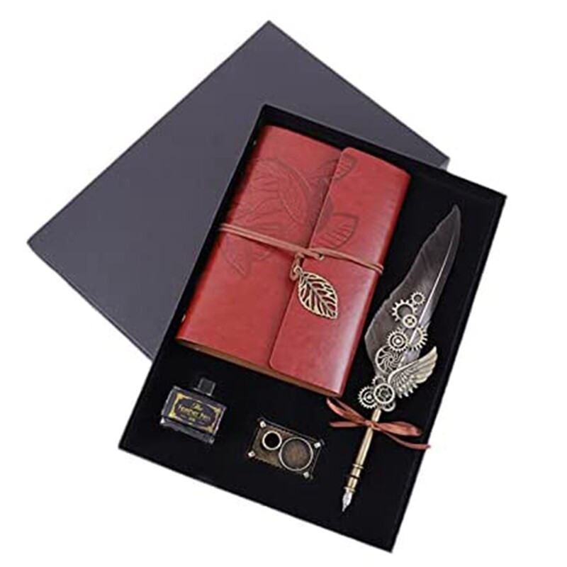Vintage Feather Pen and Ink Set Retro Quill Dip Pen Calligraphy Writing ...