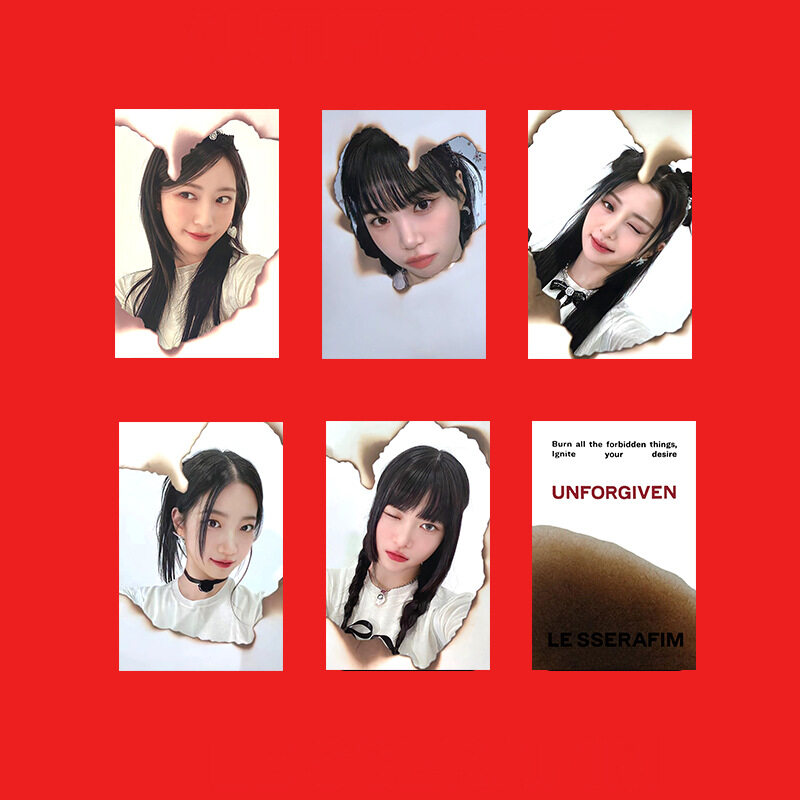 LESSERAFIM Album UNFORGIVEN PhotoCards Sakura Chaewon Kazuha Eunchae Yunjin Photo Cards 5 Per ...