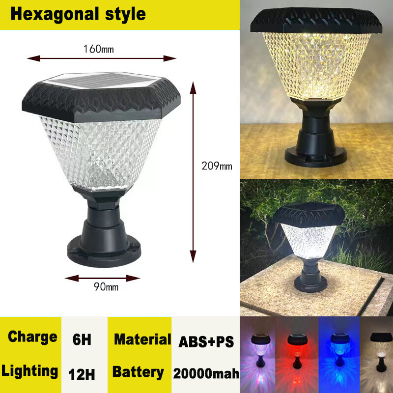 Solar pillar Light Column Head lights Waterproof Outdoor lighting LED ...