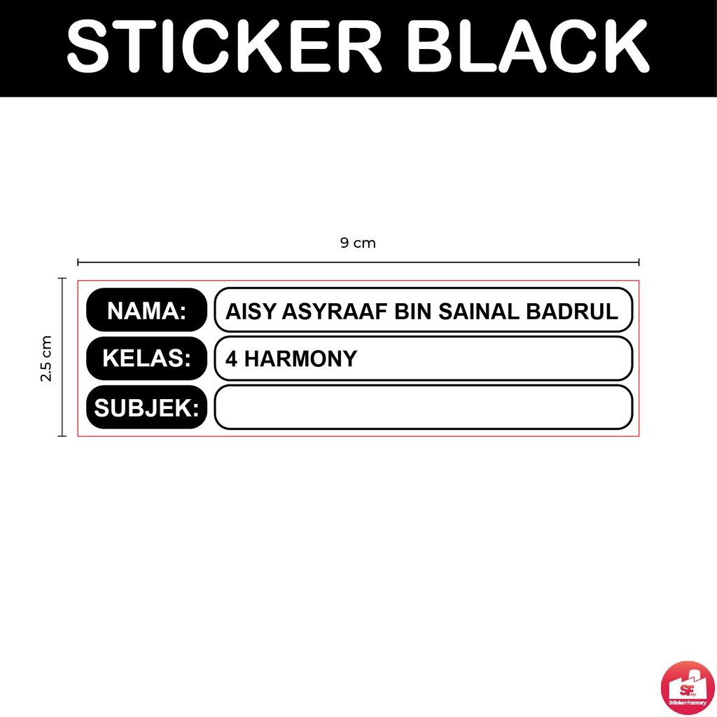 Sticker Nama Subject 90 pcs / Sticker nama dengan Subject Kelas ...