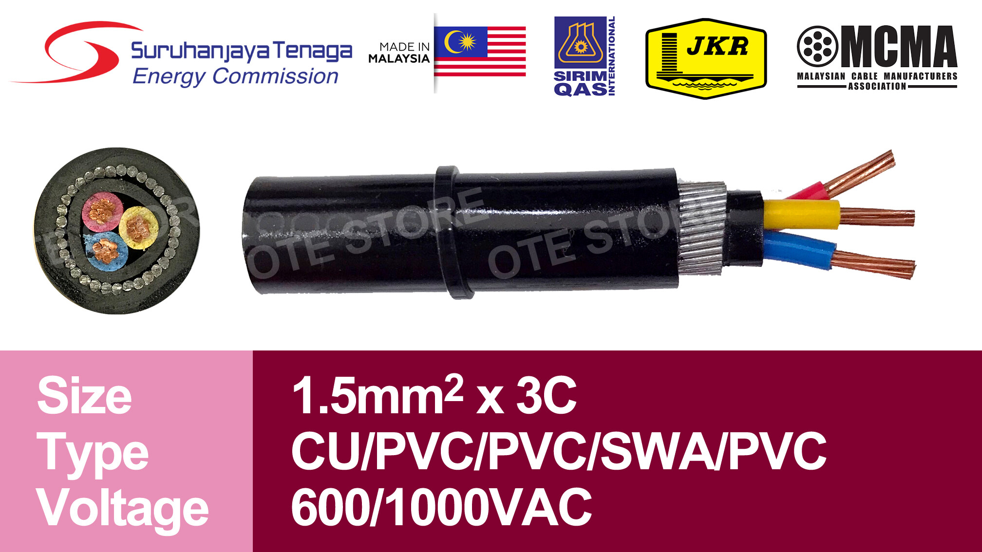 PVC Insulated PVC Sheathed Armoured Cable CU/PVC/SWA/PVC 1.5mm 2.5mm x ...