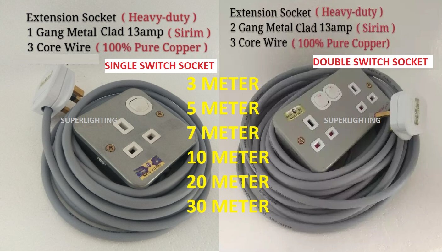 Heavy Duty Metal Clad Extension Trailing Socket Extension Wire 2 gang ...