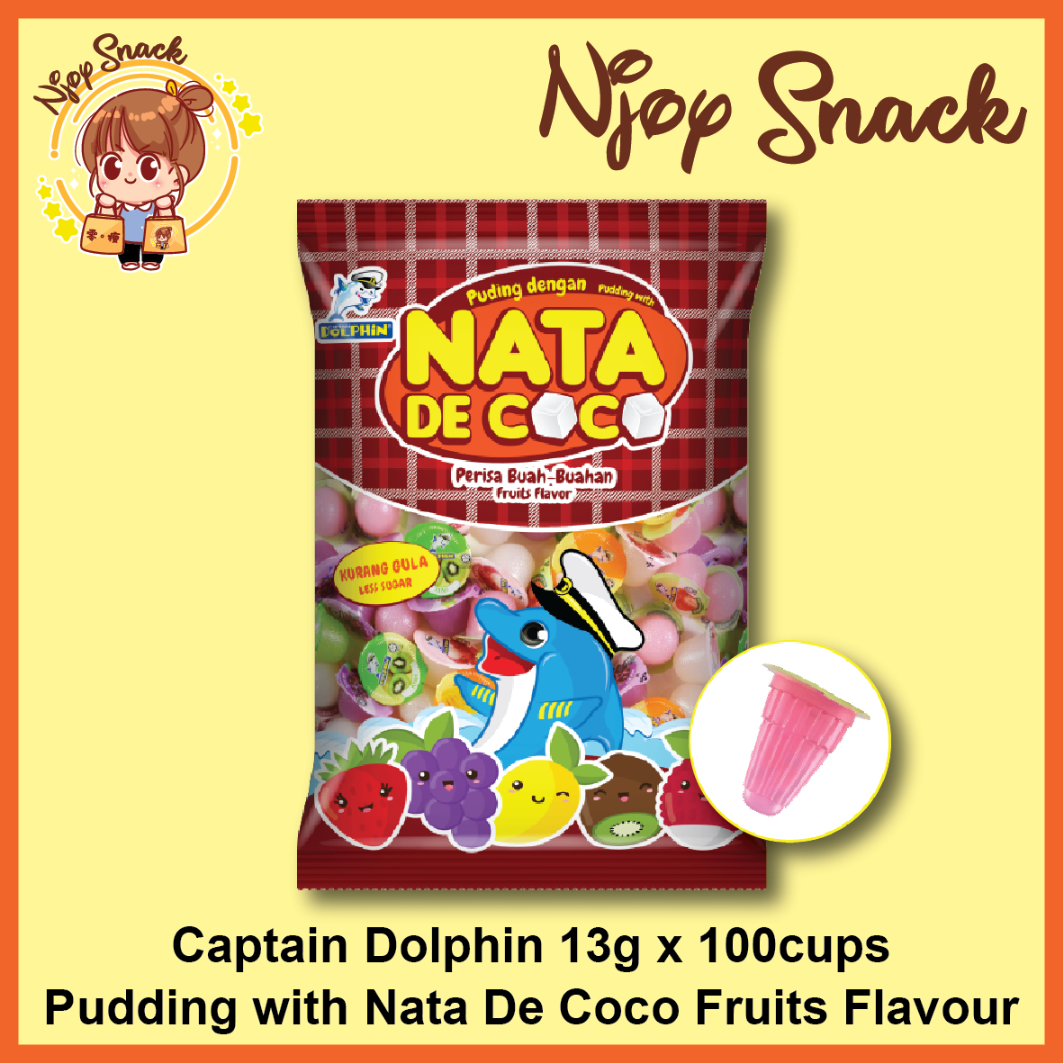 13g x 100cups CAPTAIN DOLPHIN PUDDING WITH NATA DE COCO FRUITS FLAVOUR ...