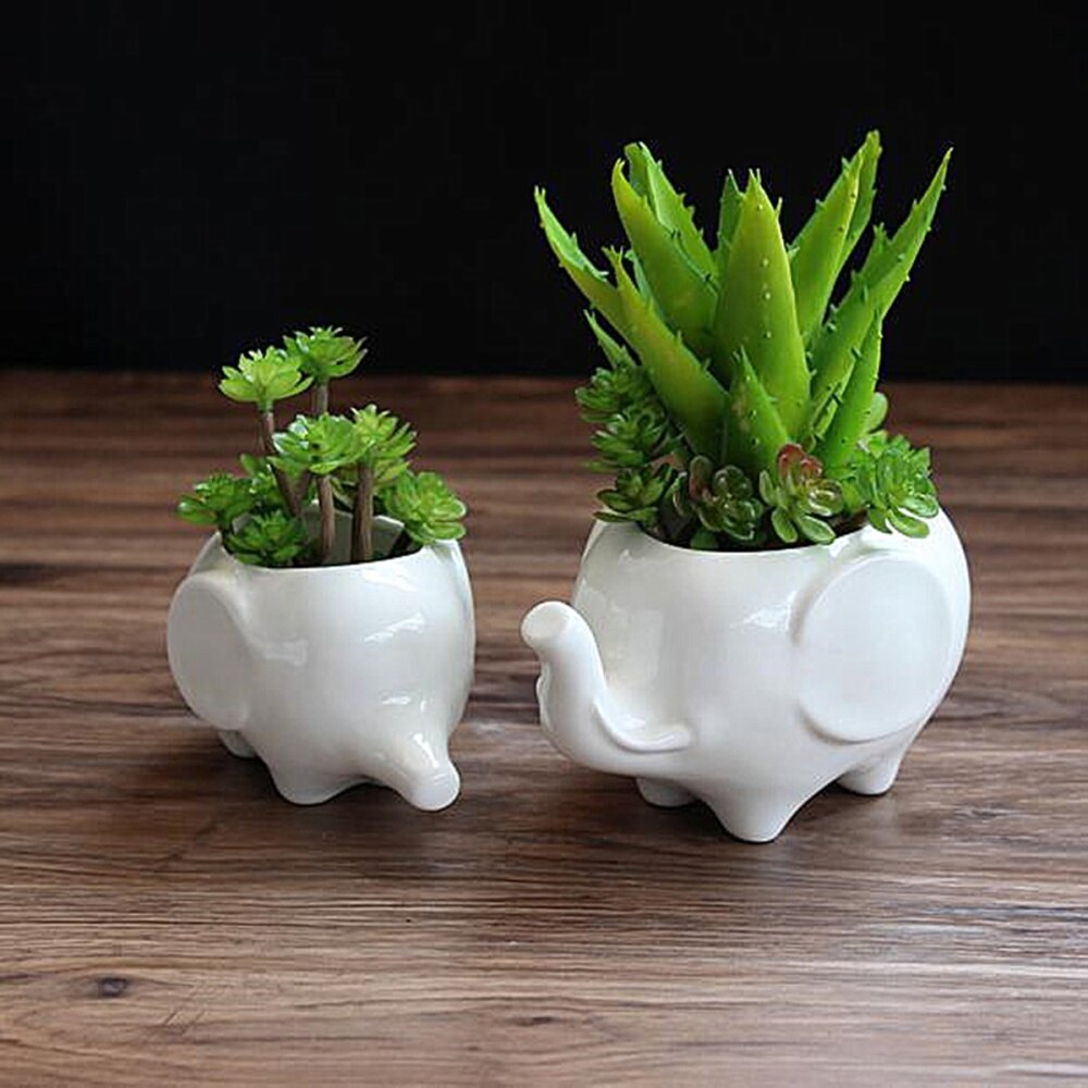 Mini Flower Pots White Small Animal Cub Elephant Planter With Tray ...