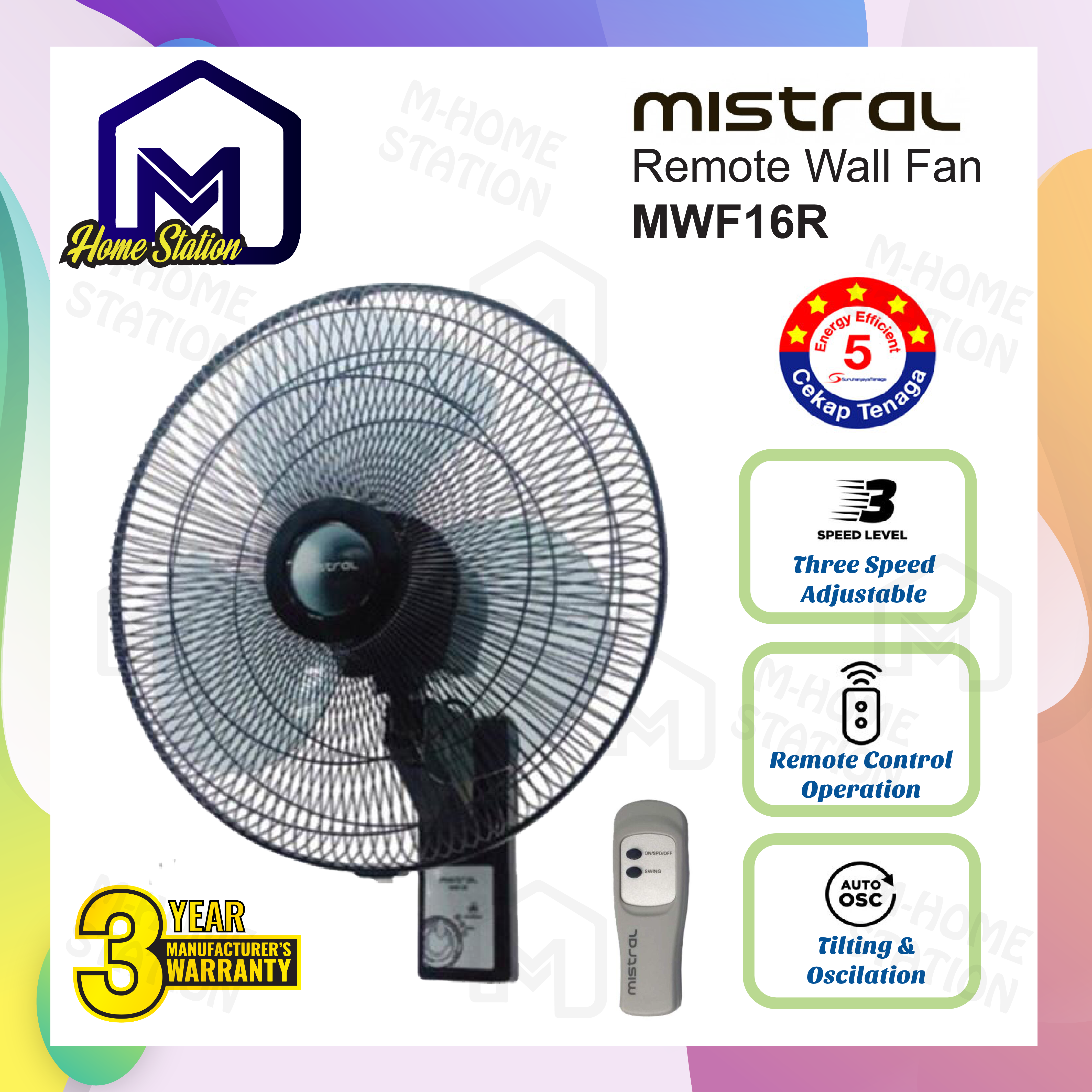 Mistral 16’’ Wall Fan With Remote Control kipas dinding MWF16R MWF-16R ...