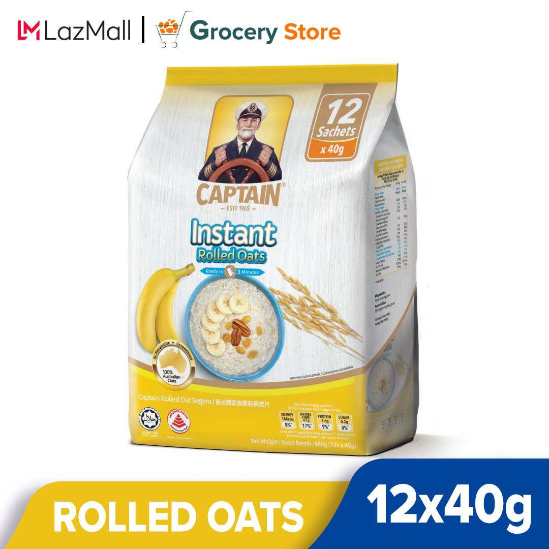 Captain Oats Sachets - Instant Rolled Oats*(40g x 12) | Lazada