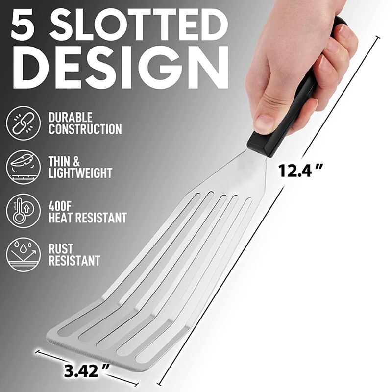 12.4Inch Fish Spatula- Slotted Fish Turner Spatula with Sloped Head ...