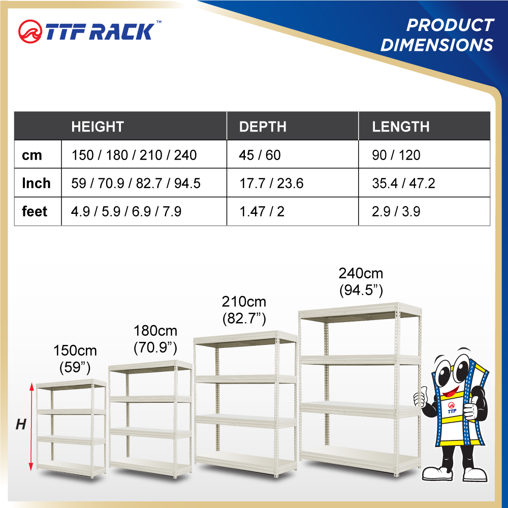 TTF Rack™ VITAL METAL RACK H150-240cm D45-60cm Boltless Rack Black ...