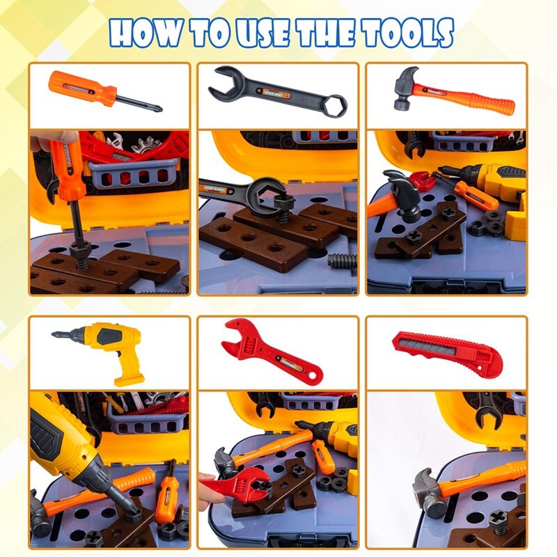Kids Tool Bench Toy Set Toddler 4 in 1 Engineer Role-Play Suitcase ...