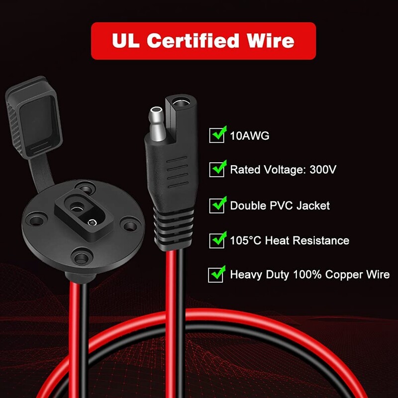 SAE Power Socket Side Wall Port 10AWG Solar Panel Flush Mount Connector ...