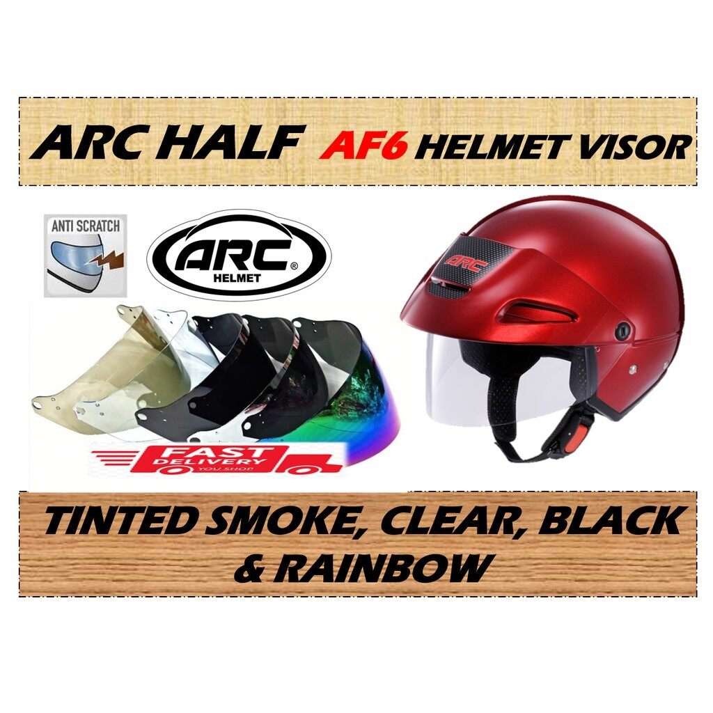 VISOR HELMET ARC HALF AF6 3/4 SMOKE TINTED/DARK BLACK/RAINBOW/CLEAR ...