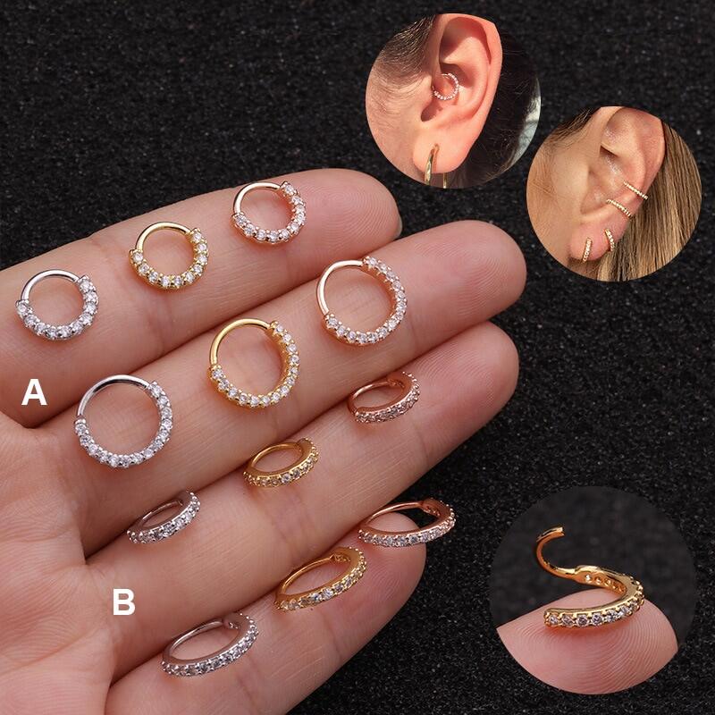 1pc 6mm 8mm 10mm Cz Helix Cartilage Hoop Earring Nose Ring Stainless