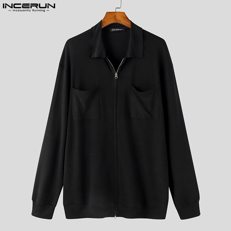[Perfectly] INCERUN Men's Formal Casual Knitted Blouse Loose Double Zip ...