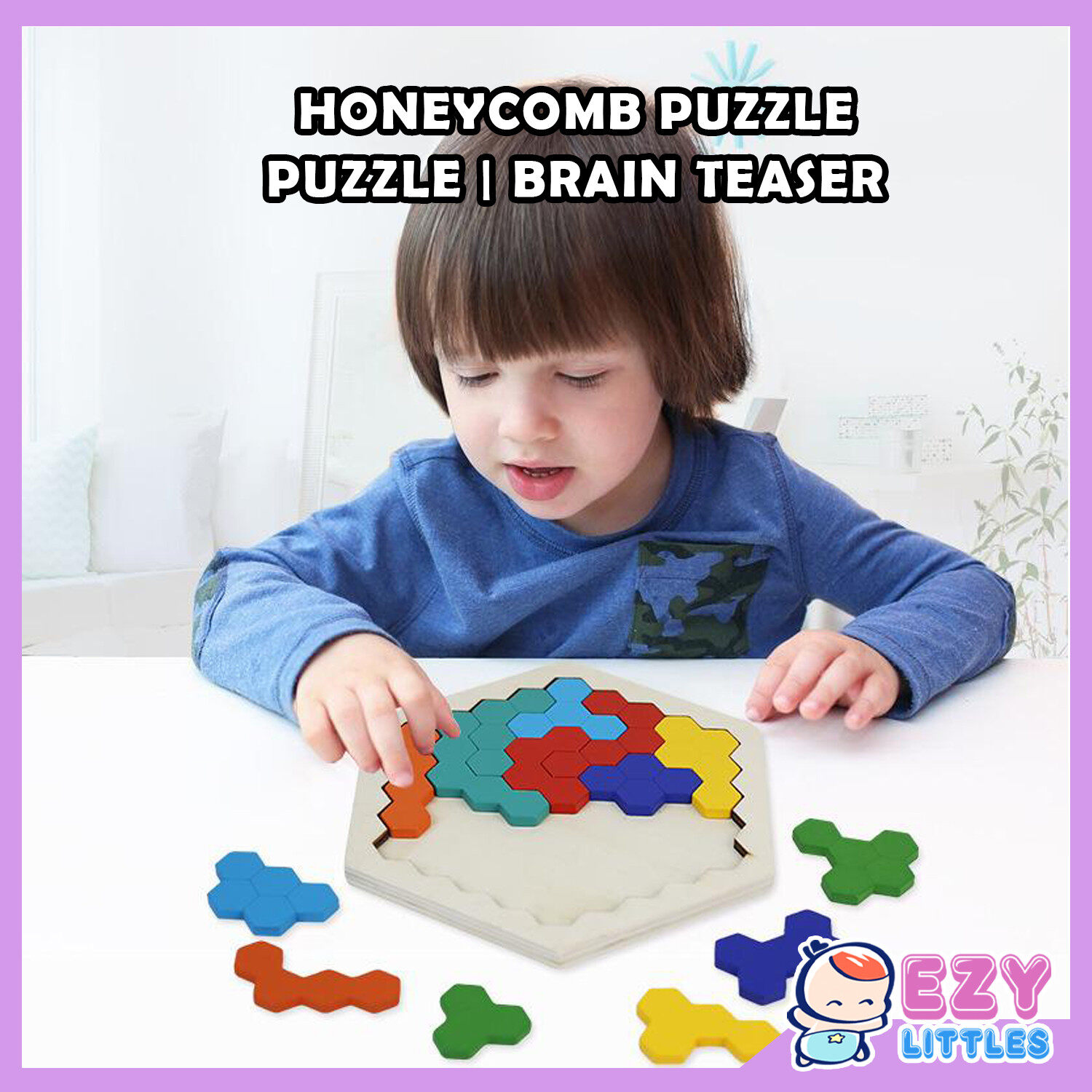 EZYLITTLES Wooden Honeycomb Puzzles Toys For Kids Tangrams Logic Jigsaw ...