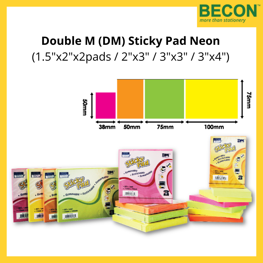 Double M (DM) Sticky Pad Neon [1.5"x2"x2pads / 2"x3" / 3"x3" / 3"x4 ...