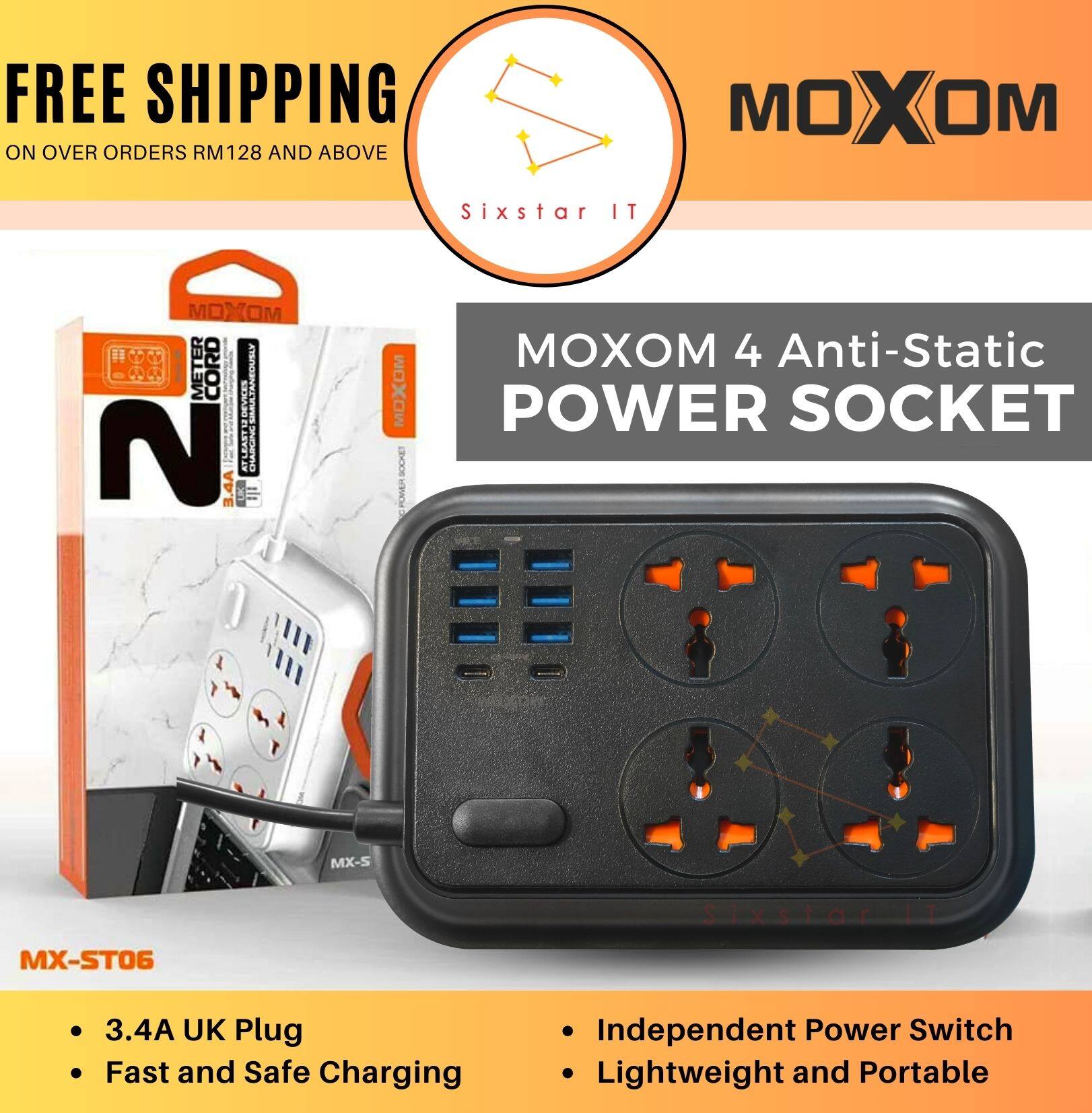 MOXOM 4 Anti-Static Power Socket (4 Socket, 6 USB Ports, 2 Type-C Ports ...