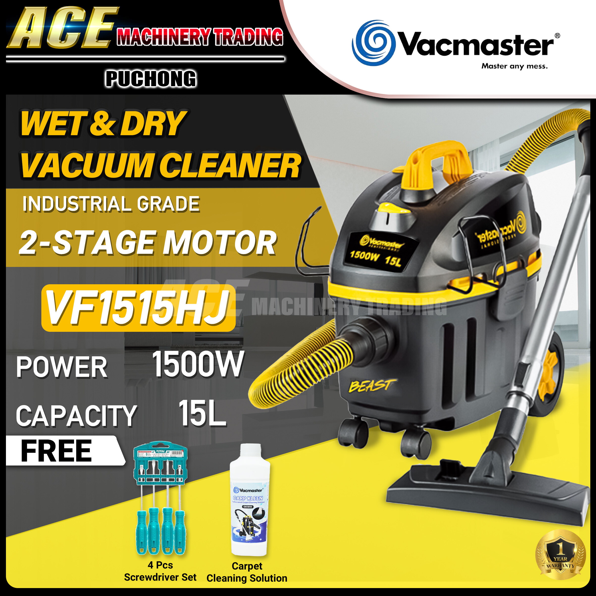 [ VACMASTER ] - VF1515HJ INDUSTRIAL GRADE 2 STAGE MOTOR WET & DRY ...