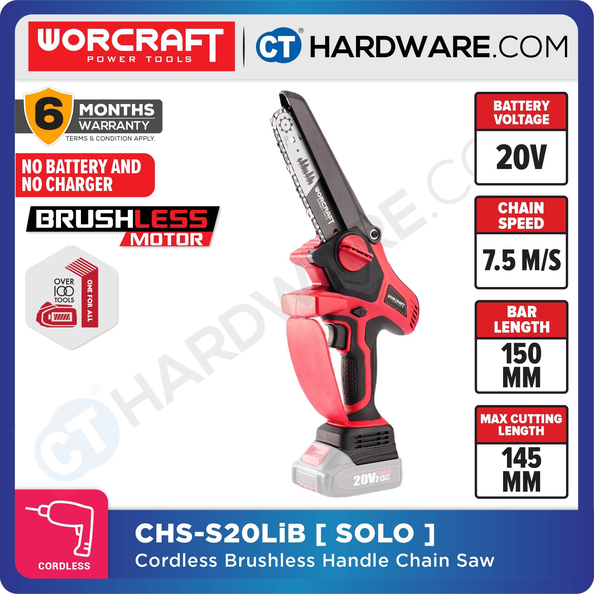 Worcraft CHS-S20LiBP-SOLO Cordless Brushless Mini Chain Saw 20V | 6 ...