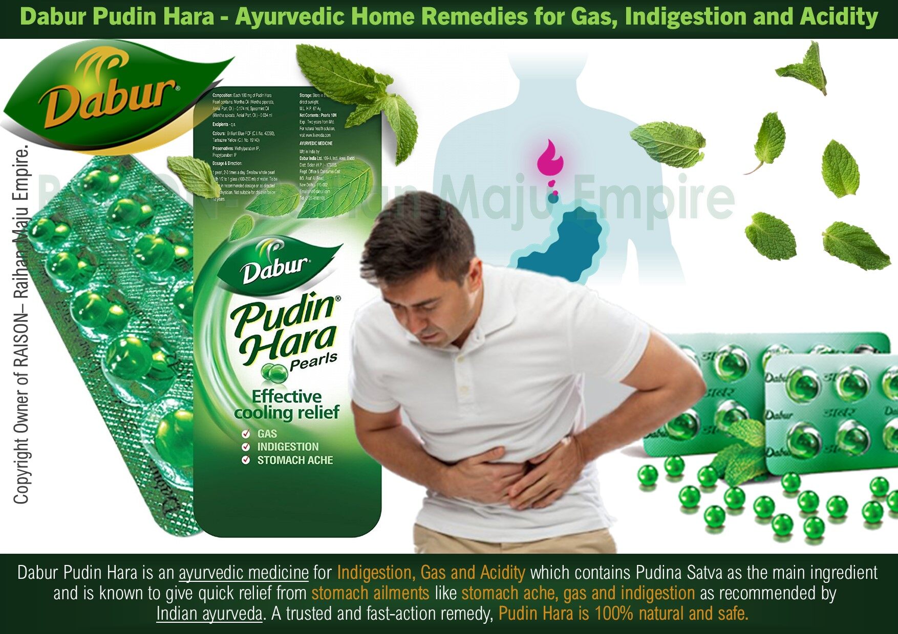 Dabur Pudin (Pudina) Hara Pearls - 1 Strips(10's) Ayurvedic Home ...