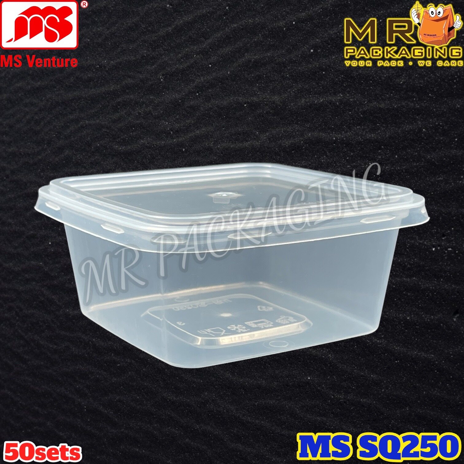 MS SQ250 250ml Square Container with Lid [ 50sets± ] MS VENTURE Plastic ...