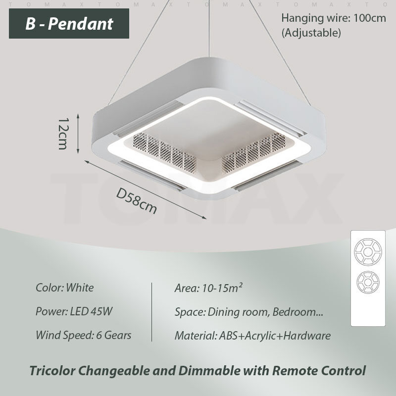 TOMAX Chandeliers Ceiling Fan with Lighting Square Bladeless Fan ...