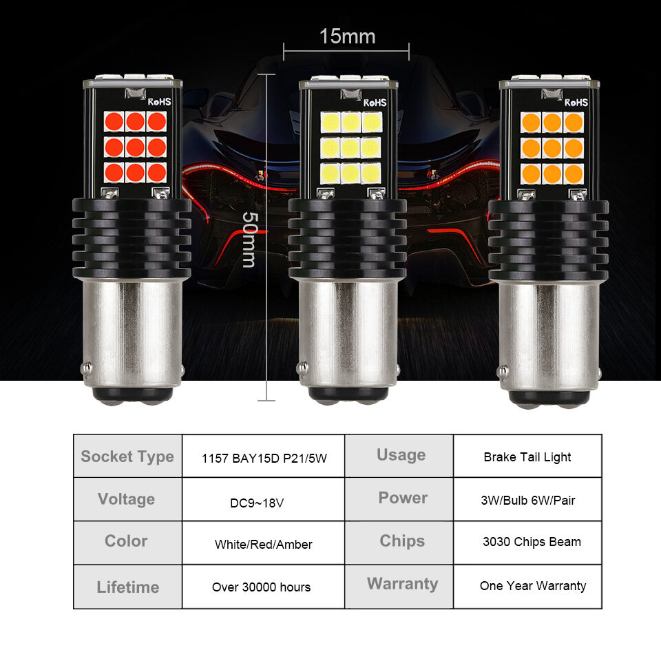 ANMINGPU หลอดไฟ Led 1156 P21w Ba15s Py21w 1คู่2ชิ้นหลอดไฟ Bau15s Led 3030SMD Canbus 1157 P21 ...