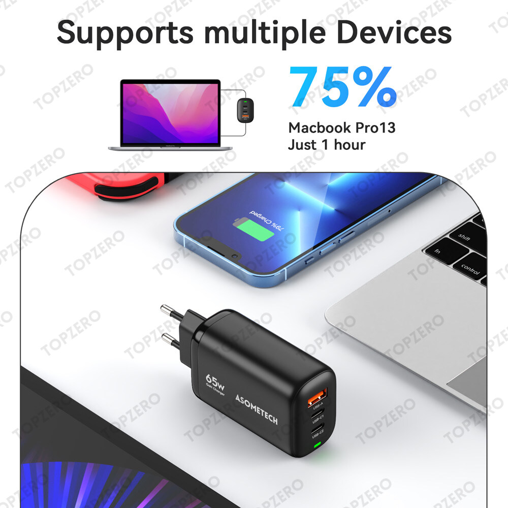 TOPZERO 65W GaN USB Type C Quick Charger สำหรับแล็ปท็อป PPS 45W 25W Fast Charge สำหรับ Samsung ...