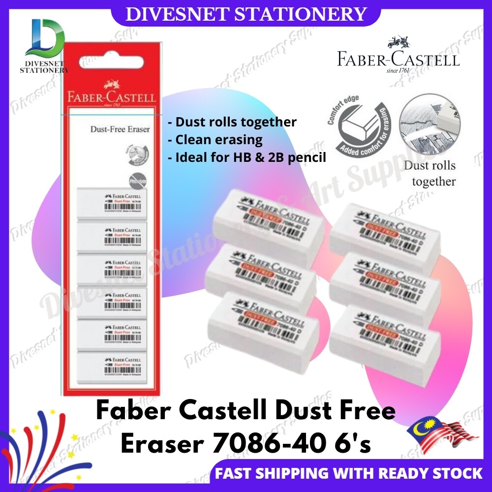 Faber Castell Dust Free Eraser 7086-40 6's Blister Pack 187088 Getah ...