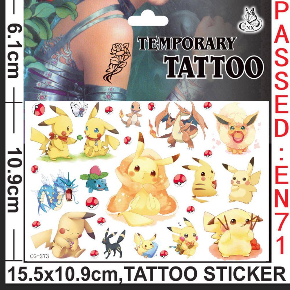 WAPKTY Waterproof Cartoon Animals Body Art Pokemon Tattoos Cartoon ...