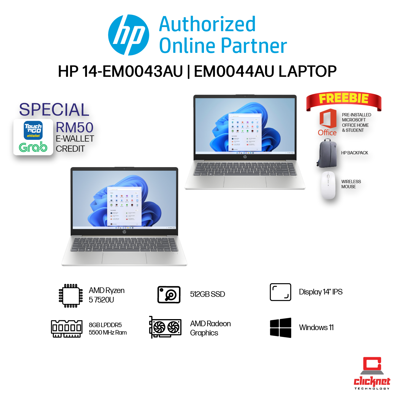 HP 14-EM0043AU/14-EM0044AU 14" FHD Laptop Warm gold ( Ryzen 5 7520U ...