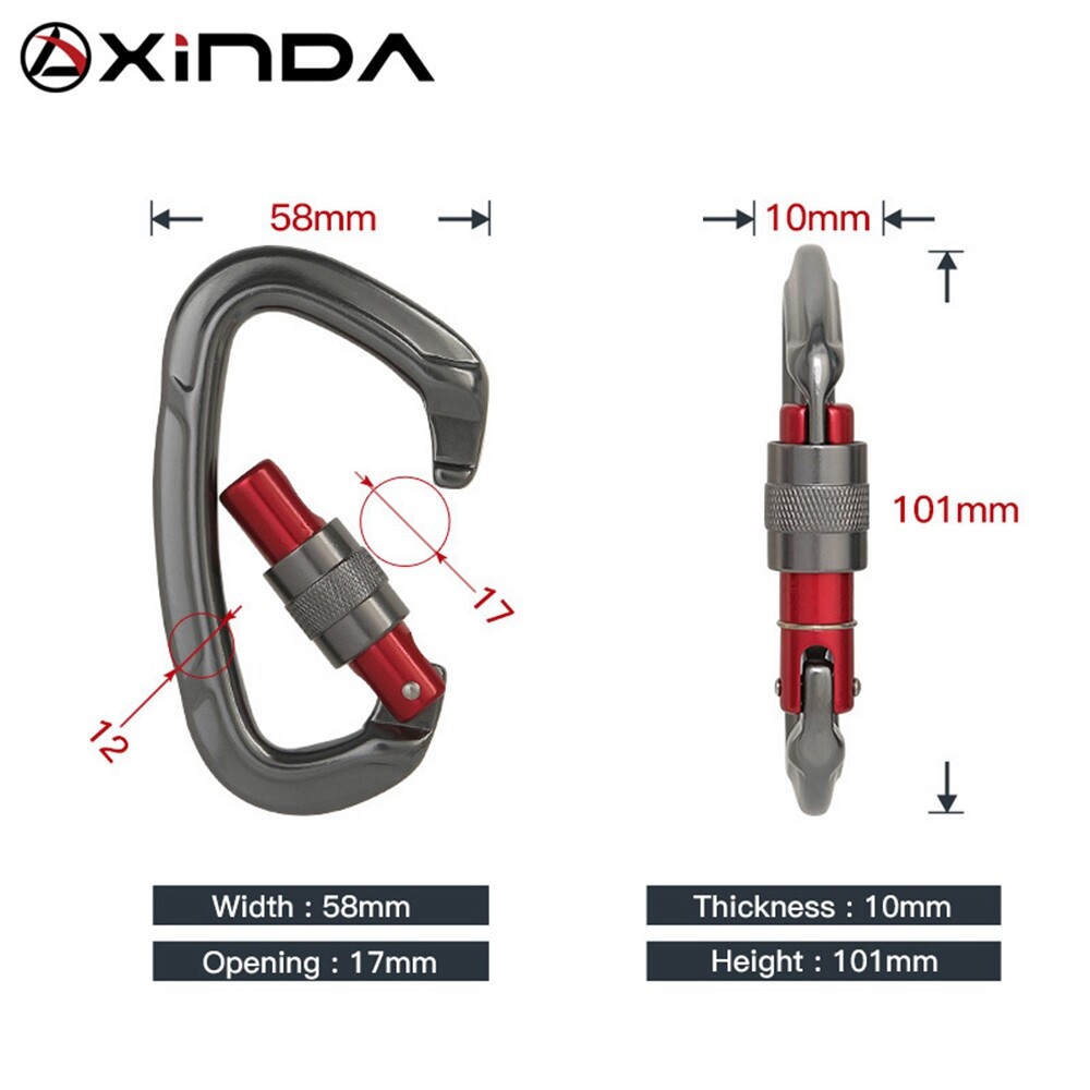 Xinda คาราบิเนอร์ปีนเขามืออาชีพ,หัวเข็มขัดนิรภัยรูปตัว D ล็อคได้25kN อุปกรณ์คาราบิเนอร์ป้องกัน ...