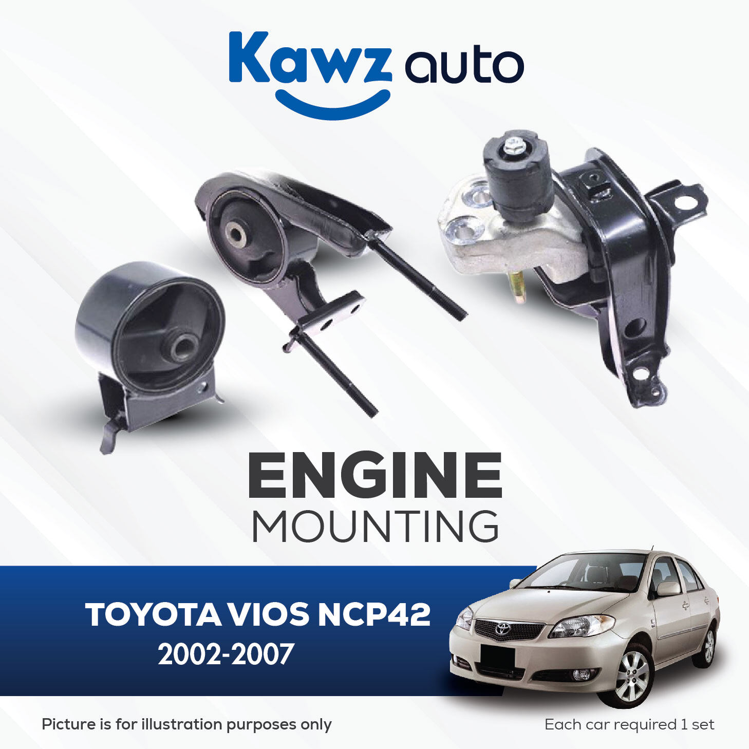 KAWZ TOYOTA VIOS NCP42 (2002-2007) ENGINE MOUNTING - [SET] | Lazada