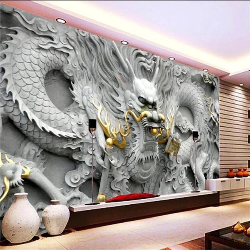 ที่กำหนดเองสไตล์จีน3d นูนมังกรภาพวอลล์เปเปอร์สำหรับหรูหราตกแต่งบ้าน