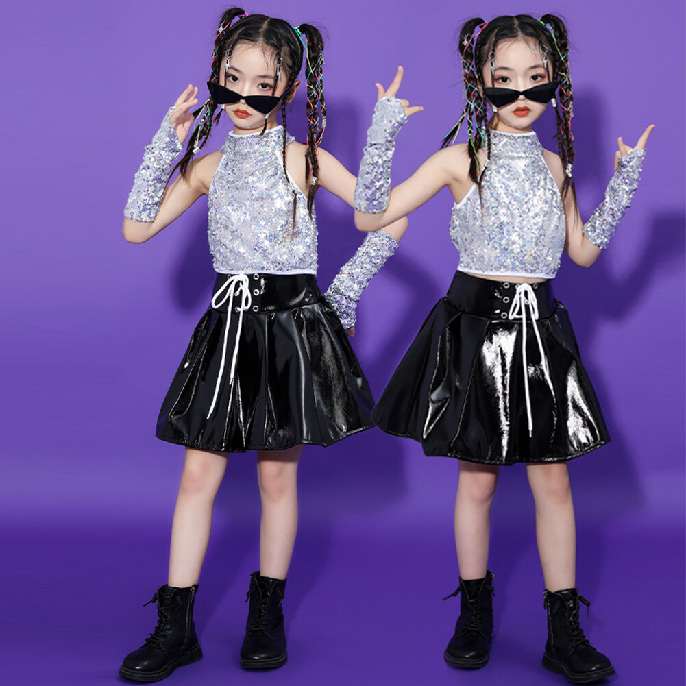 LOlanta 4-14 Years Sequin Dance Costume for Kids Girl Sleeveless Vest ...