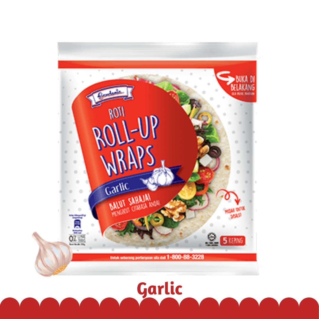 Gardenia Roti Roll-Up Wraps Garlic 5 Pieces 225g (Clic/Wholemeal/Garlic ...